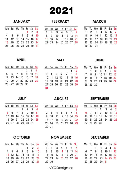 2021 Calendar with US Holidays, Printable – A4 Paper Size, White ...