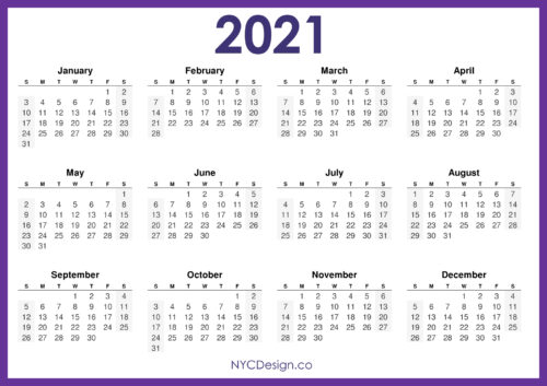 2021 Calendar Printable Free, Horizontal, Black, HD – Sunday Start ...