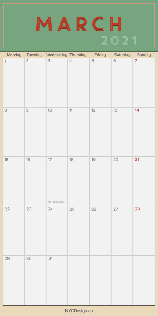 2021 March – Monthly Calendar with Holidays, Printable Free, PDF ...