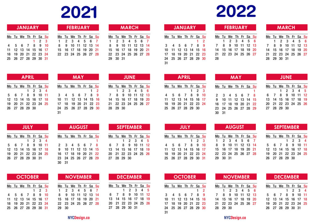 2021 – 2022 Two Year Calendar Printable Free – nycdesign.us: Printable ...