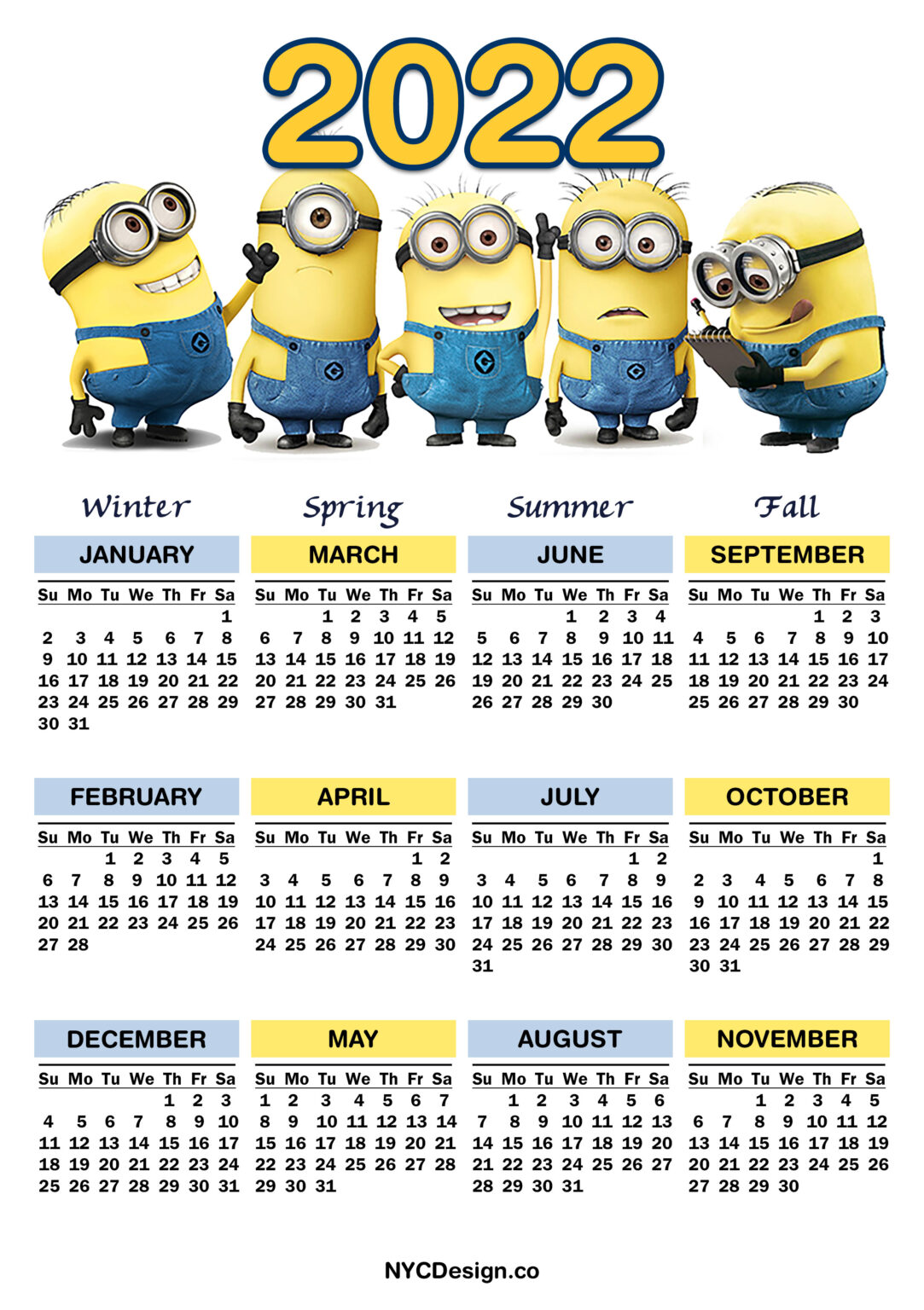2022 Calendar Printable Free, Minions Calendar – Sunday Start ...