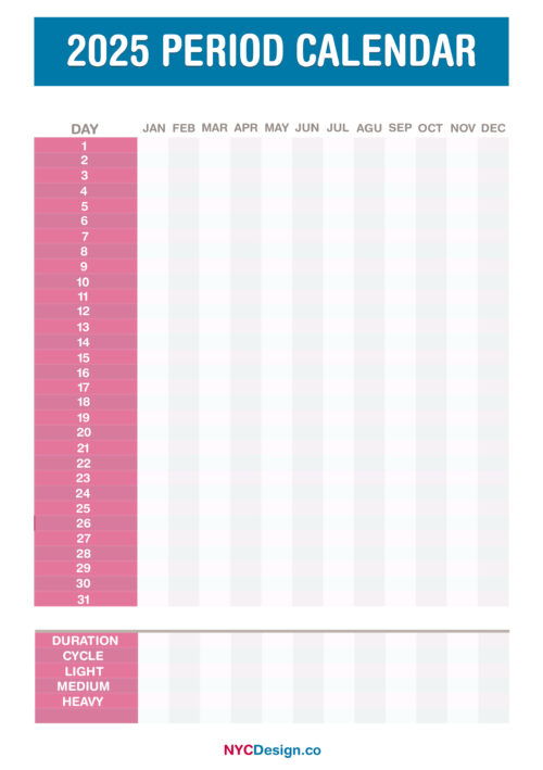 2025 Period Calendar, Printable, Free – Red, Blue – nycdesign.us ...