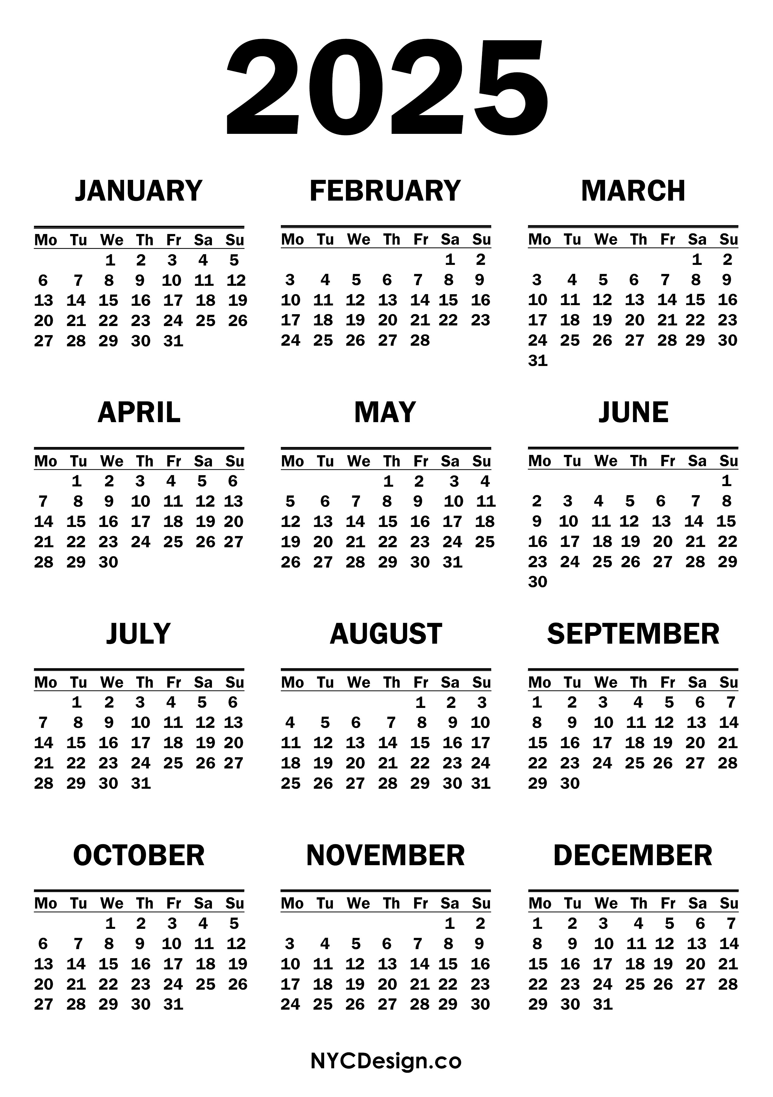 2025 Calendar Year Free Printable Brodie Tegg C 