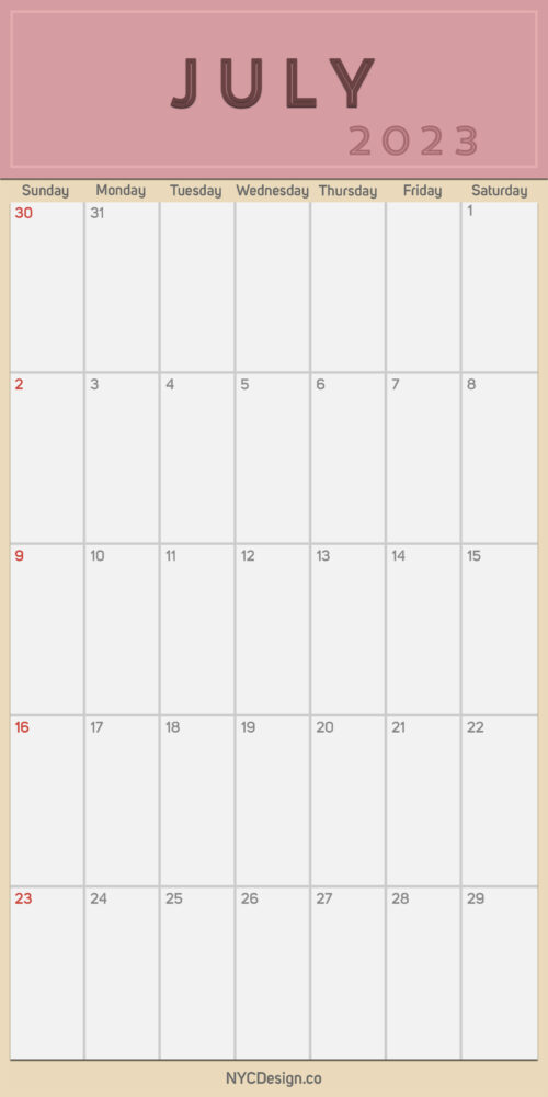 2023 July – Monthly Calendar, Planner, Printable Free – Sunday Start ...