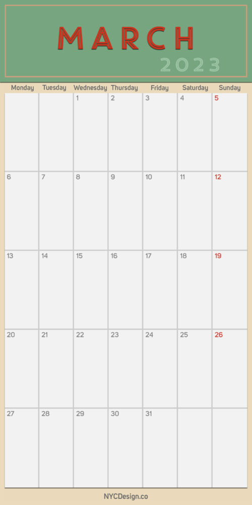 2023 March – Monthly Calendar, Planner, Printable Free – Monday Start ...