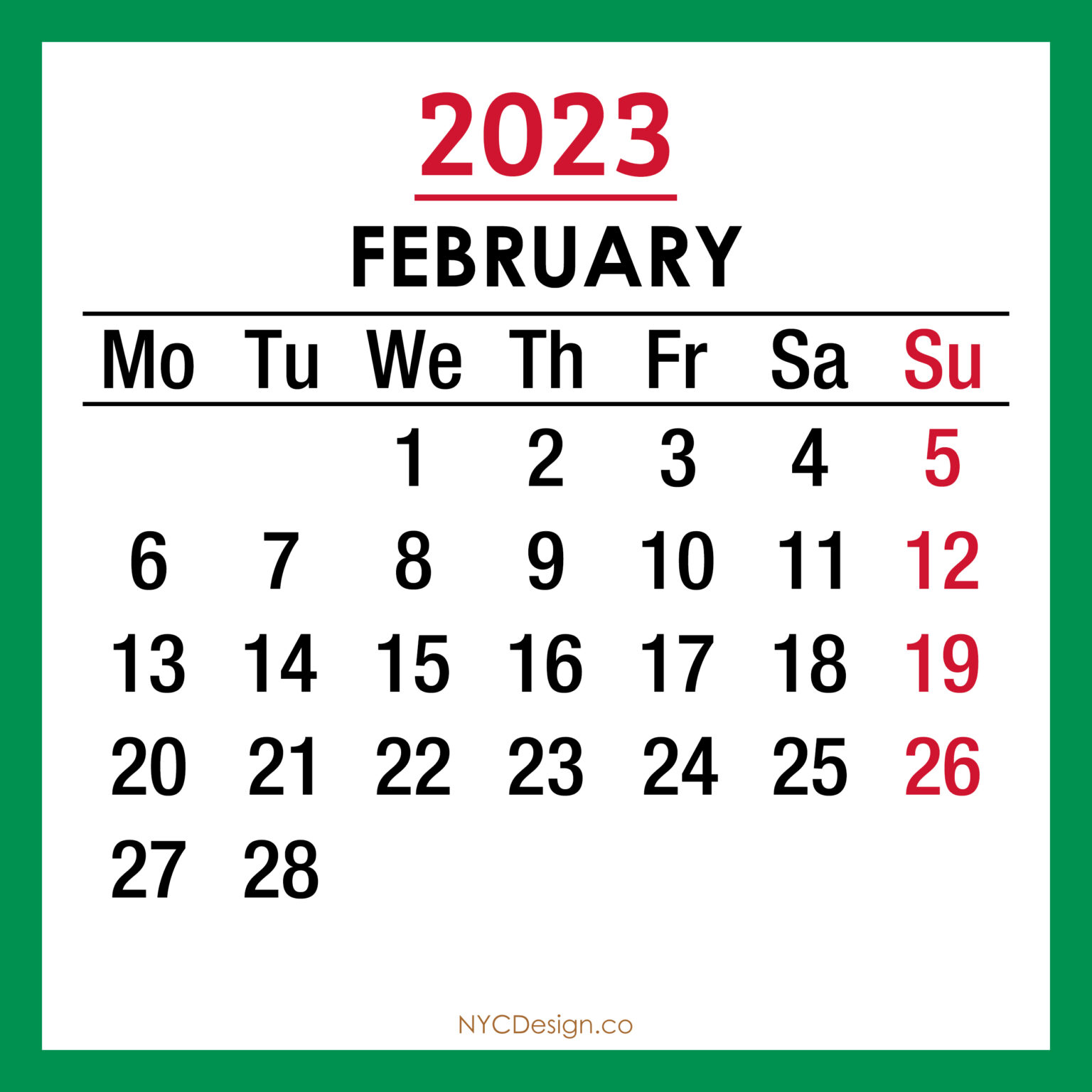 2023 Monthly Calendar with UK Holidays, Printable Free – Green ...